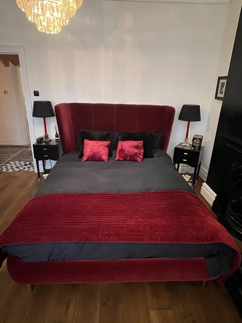 QUEEN SIZED BED With Red Velvet Headboard £208.70 - PicClick UK