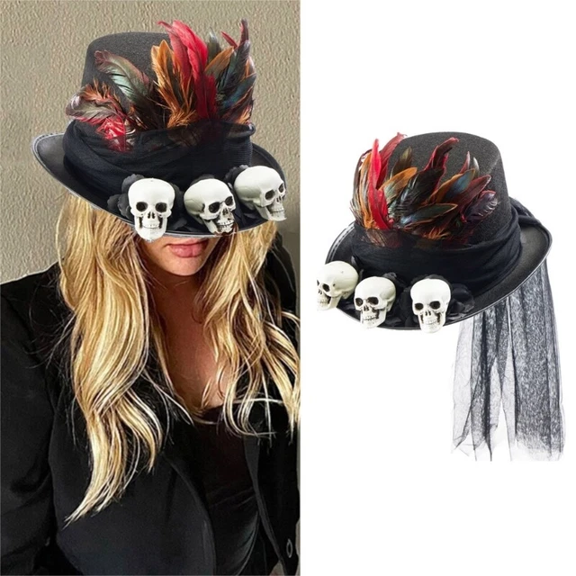 MEDIEVAL STEAMPUNKS TOP Hat with Veil Skull Carnivals Hat for Male ...