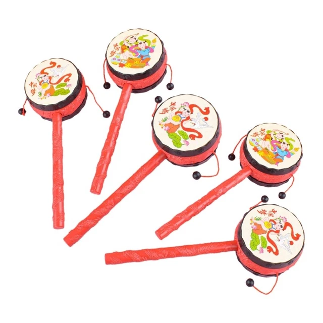 NOSTALGIC RATTLE DRUM Sensory Auditory Shaking Drum Handbell Baby Crib ...