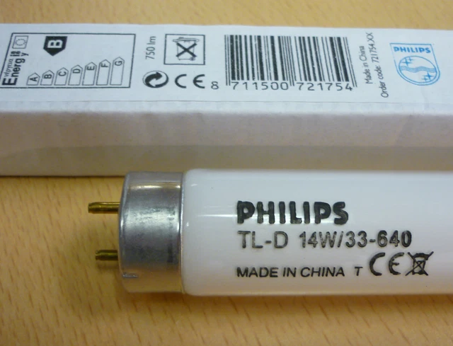 PHILIPS TL-D 14W/33-640 Cool White Fluorescent Lamp 14W 640 T8 360x26mm ...