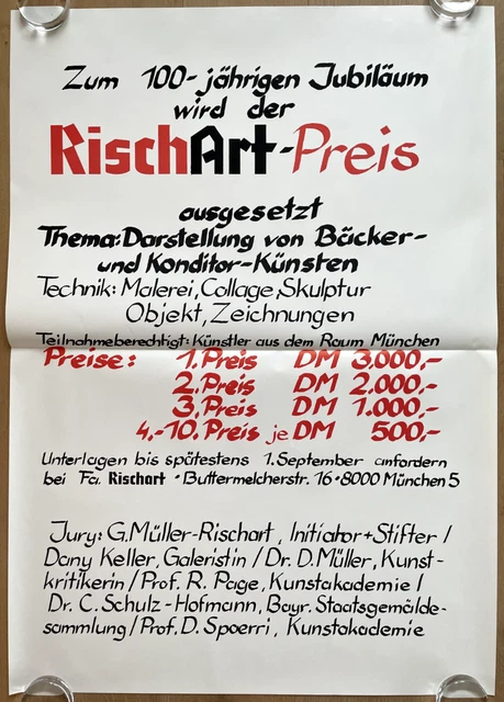 PLAKAT POSTER - Risch Art Preis München - Kultur Kunst Rischart 1983 EUR 25,00 - PicClick DE