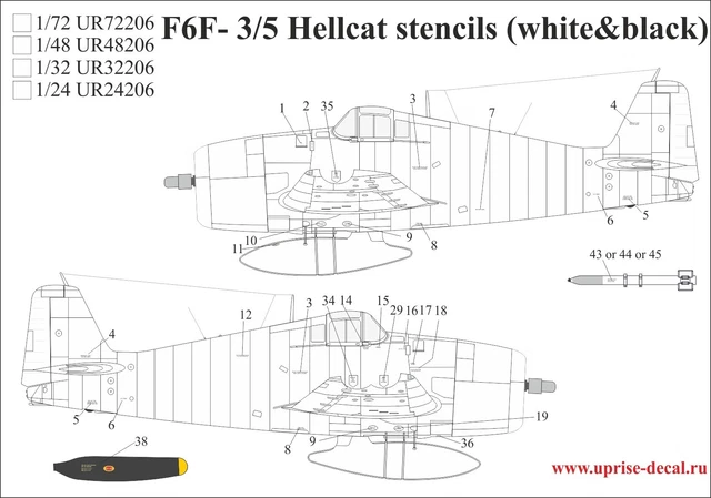 1:72 DECAL GRUMMAN F6F-3/5 Hellcat stencils (FFA film) UpRise Decals ...