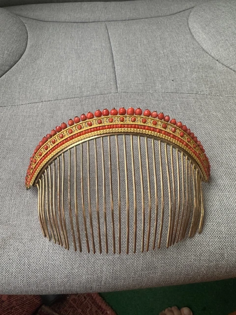 PEIGNE DIADÈME EMPIRE 19e siècle corail coral comb tiara peineta 15 x 9 ...