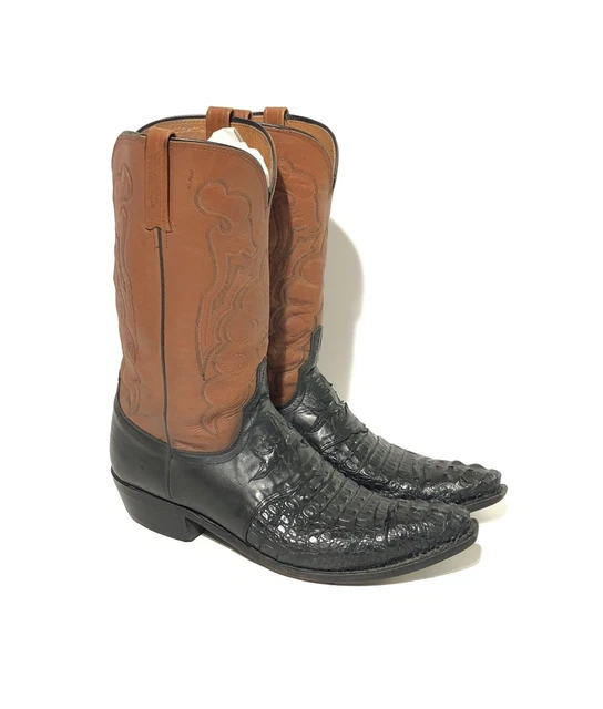 LUCCHESE BLACK SADDLE Hornback Caiman Brown Shaft Men’s 13D £360.19 ...