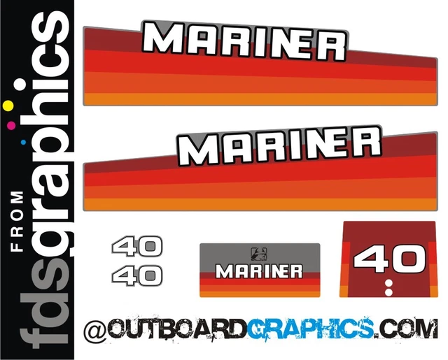 MARINER 40HP RAINBOW outboard engine decals/sticker kit £32.86 ...