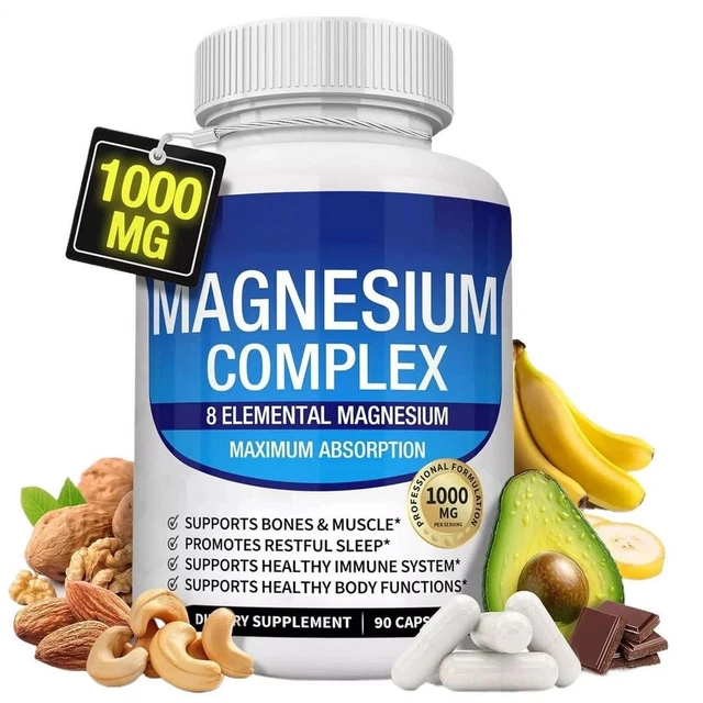 MAGNESIUM COMPLEX 8 Elemental Magnesium Supplement 1000mg Non-GMO ...