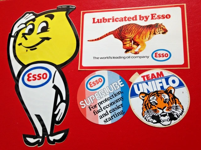ORIGINAL VINTAGE ESSO Oil Company Collection Of Stckers Oil Drop Man ...