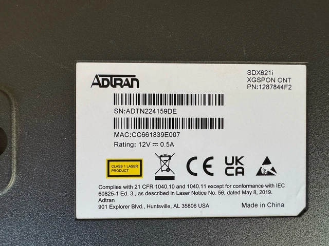 ADTRAN SDX 621I XGS-PON ONT Optical Network Terminal Community Fibre £ ...
