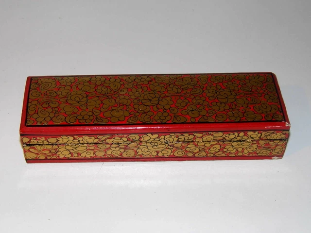 RARE ANTIQUE BOX Box China Lacquer Wood And Rectangular Gilding Plumier ...