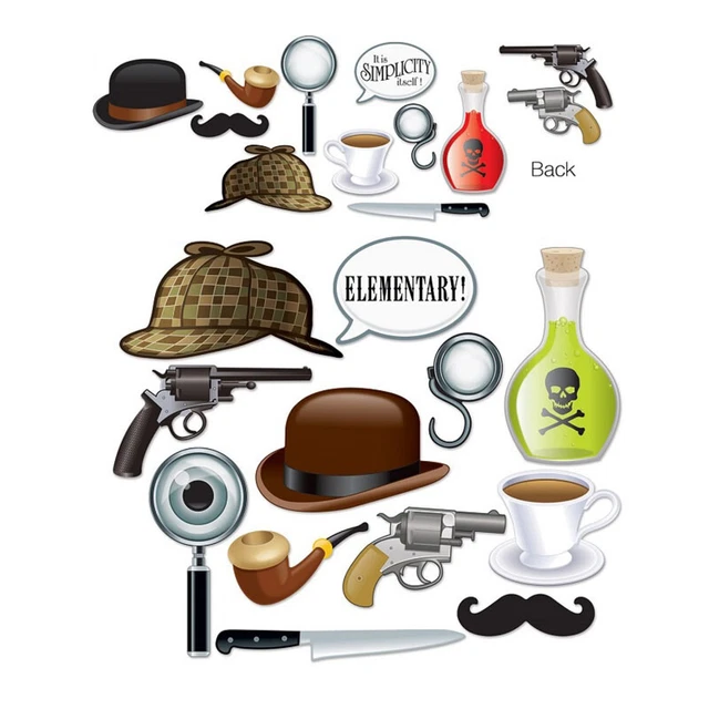 SHERLOCK HOLMES MYSTERY Detective Photo Booth Props Fun Birthday Party ...