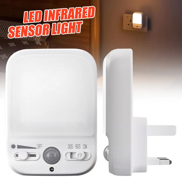 PLUG IN PIR Motion Sensor Hallway Plug Socket LED Home Night Light Lamp ...