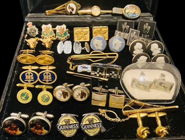LOT VINTAGE CUFFLINKS Pairs 70’s 80’s 90’s Bargain Incl Enamel Ceramic ...