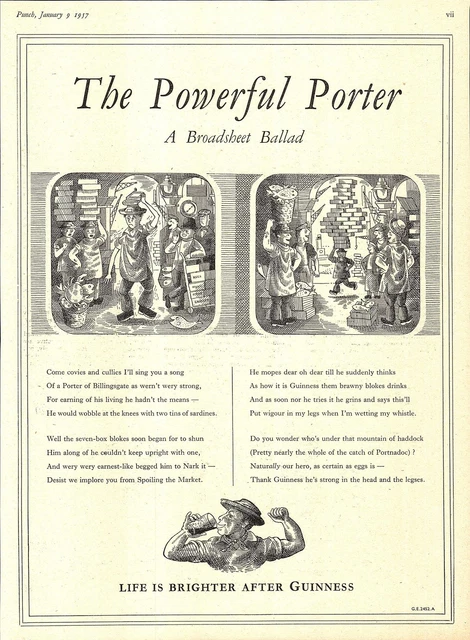 1957 ADVERT FOR GUINNESS Stout 'The Powerful Porter' BEER Print Ad: G.E ...