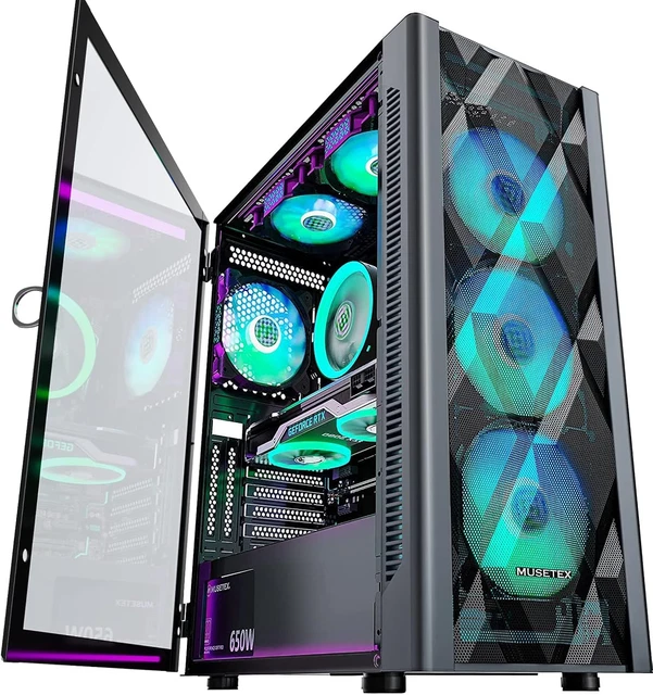 MID-TOWER ATX PC Case with 6 PWM ARGB Fans and Tempered Glass Panel ...