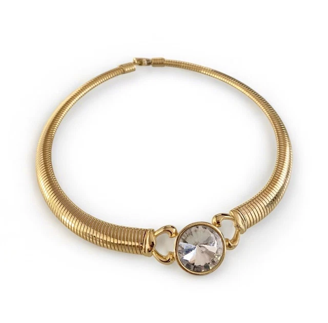 VINTAGE 90S GLAM GOLD Tone SNAKE Rope CHAIN Collar NECKLACE Rivoli ...