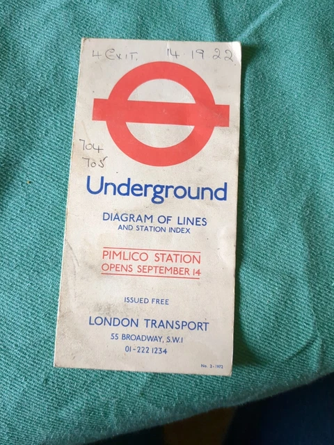 1972 NO. 2 London Transport Underground Map Diagram of Lines Pimlico ...