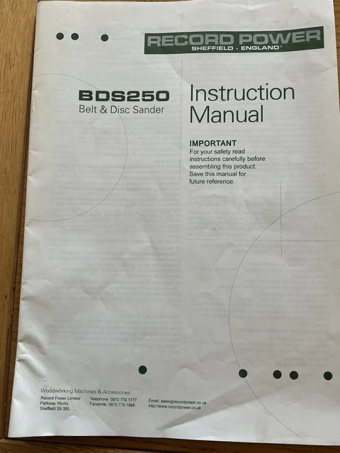 RECORD POWER BDS 250 Belt and Disc Sander £156.72 - PicClick UK