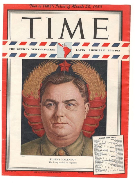 1950 TIME RUSSIE Georgy Malenkov Solo Cover D'Origine De Encadrer EUR ...