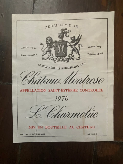 ÉTIQUETTE DE VIN Château Montrose 1970- App. Saint Estèphe - wine label ...