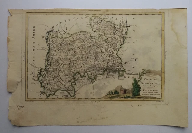 MIDDLESEX ANTIQUE 18TH Century Map England Great Britain United Kingdom ...