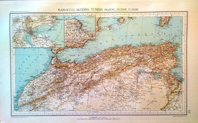 Antique Map Morocco Algeria Tunisia Between 1e2 War 1929 Antique Map £