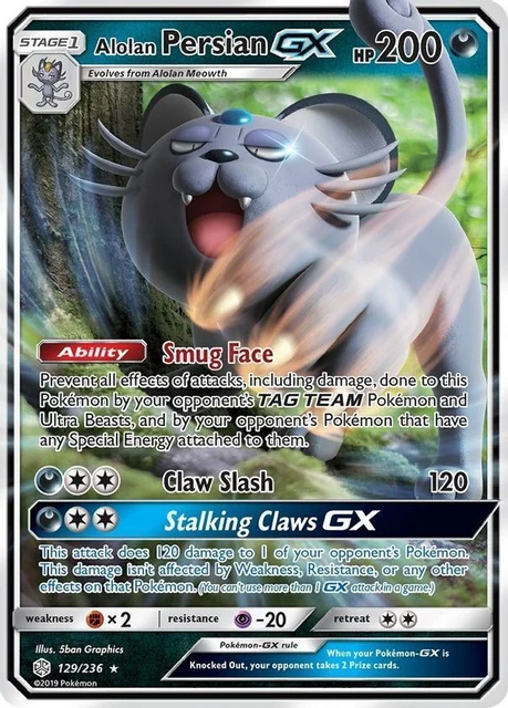 ALOLAN PERSIAN GX - 129/236 - Pokemon Cosmic Eclipse Sun & Moon Rare Card NM $3.31 - PicClick CA