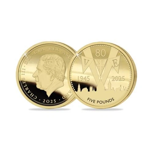2025 80TH ANNIVERSARY Of VE Day Solid 24ct Gold Proof £5 Coin Sovereign ...