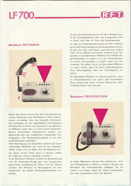 DDR PROSPEKT RFT Telefon Lautfernsprecher Typ LF 700 EUR 24,99 ...