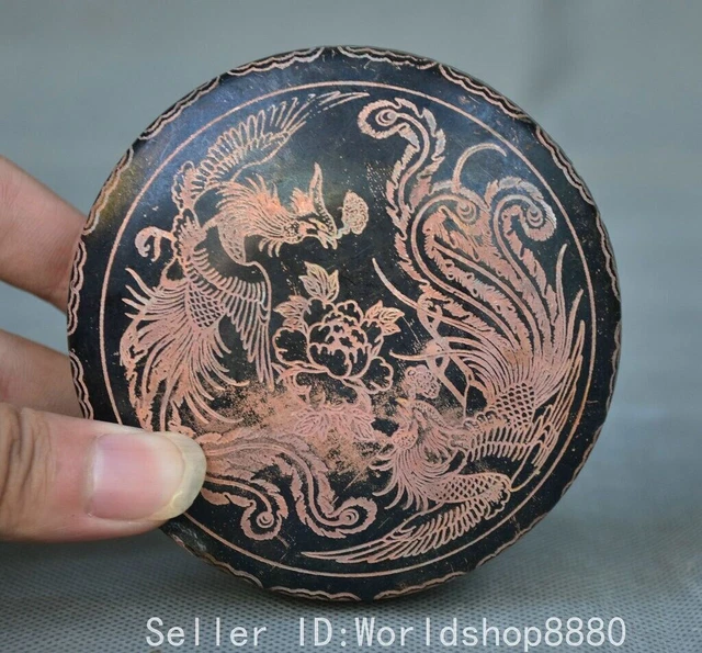 3.6& ANCINET CHINESE Copper Dynasty Fengshui Pair Phoenix Jewelry ...