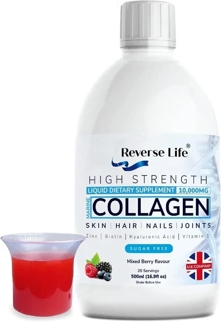 REVERSE LIFE MARINE Collagen Liquid Supplement Drink High-Strength 10 ...