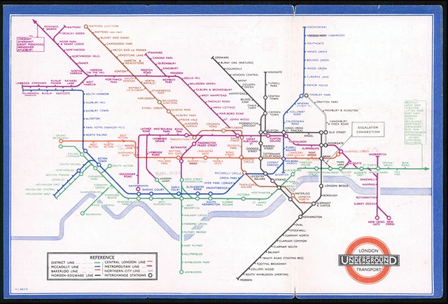 1937 ORIGINAL VINTAGE LONDON UNDERGROUND TUBE MAP Harry Beck No 1 (LM45 ...