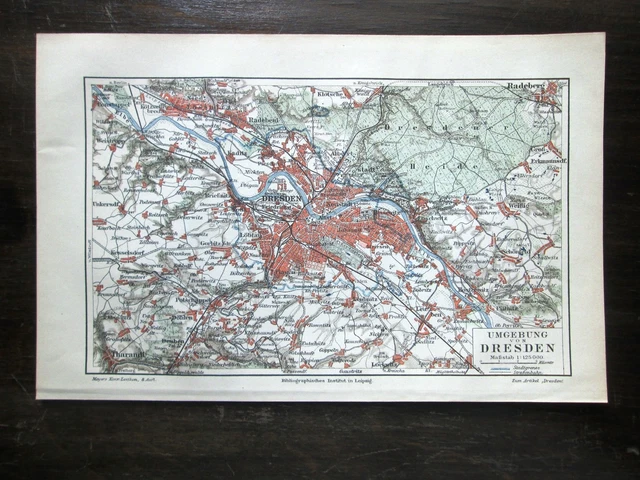 MAPPA ANTICA. GERMANIA. MAPPA DEI DINTORNI DI DRESDA. 1905 circa EUR 5 ...