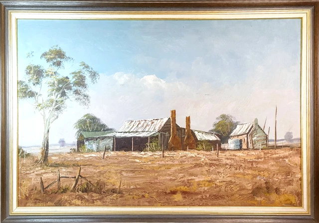 OUTBACK OIL PAINTING Farm Landscape Vintage Australian Framed Rural ...