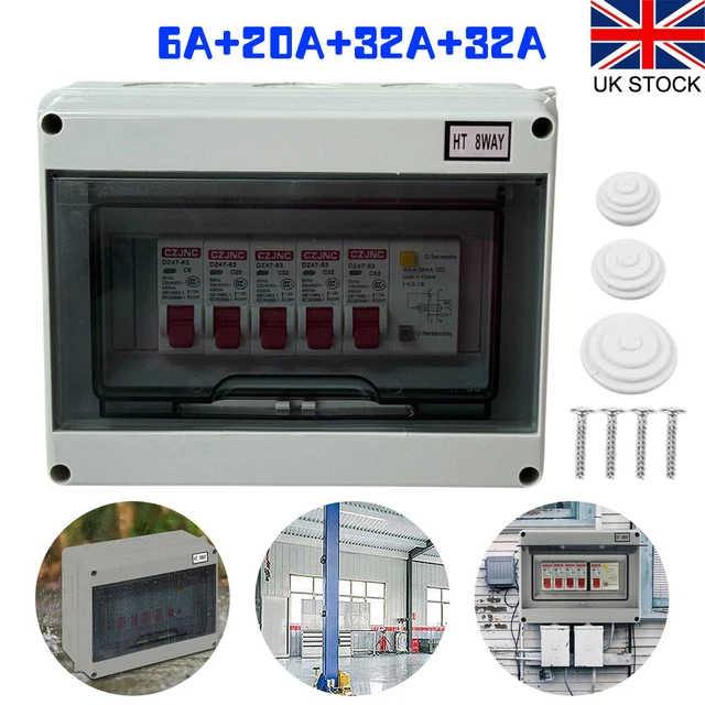 4 WAY CONSUMER Unit Fuse Box 4 MCB Circuit Breakers Isolator Shed ...