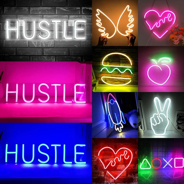 LARGE NEON SIGN Wings Heart LED Neon Lights Hanging Sign Bar Room Decor ...
