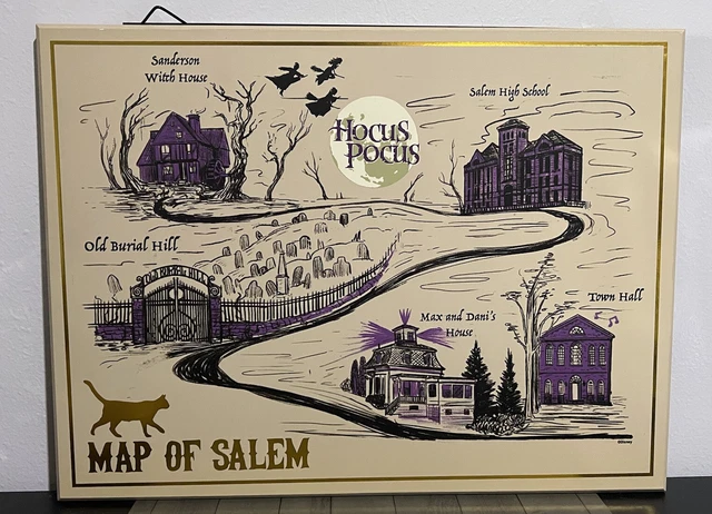 HOCUS POCUS HALLOWEEN Town Map of Salem Wood 16" x 12" Disney Wall ...
