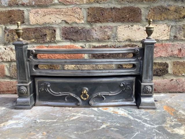 FIRE FRONT GRILL and Ash Pan Cover, Cast Iron with Brass Finials. £45. ...