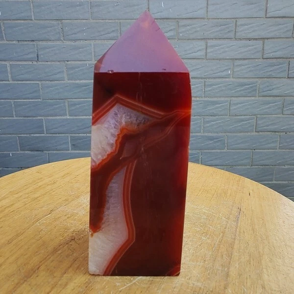 650G NATURAL RARE Red stripe Agate Crystal Obelisk Quartz Tower Point ...