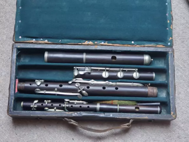 VERY OLD, NICE wooden flute & piccolo set in 1 case "F. Haloun, Plzen ...