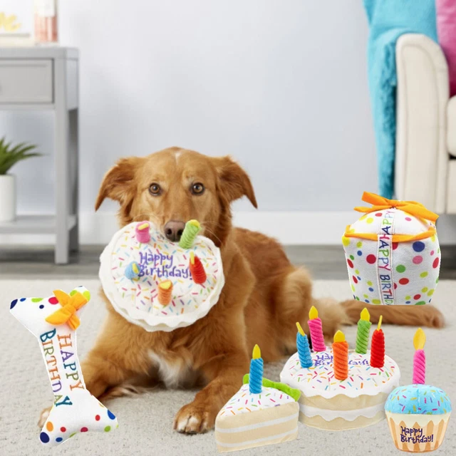 4PCS PET DOG Molar Plush Toy Birthday Cake Squeaky Toys Playing ...