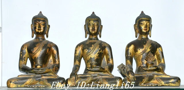 TIBET BRONZE GILT Sit Shakyamuni Sakyamuni Amitabha Buddha Statue Full Set EUR 1.299,00 ...