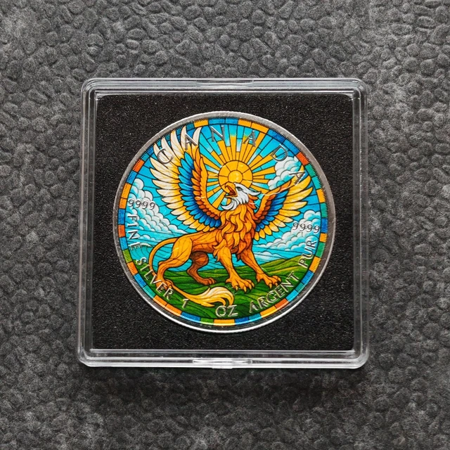 2025 1OZ SILVER Canada Stained Glass Griffin Colorized Color Certif ...