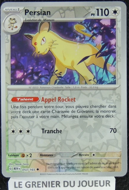 CARTE POKÉMON PERSIAN 053/165 REVERSE ECARLATE ET VIOLET MEW 151 NEUF ...