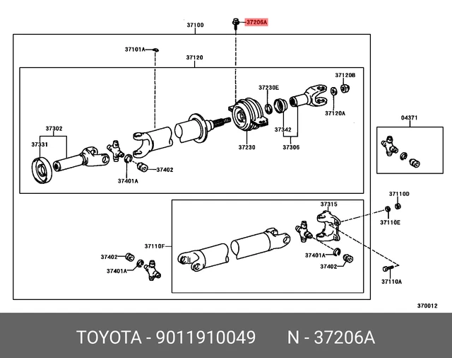 GENUINE OE BOLT, no.1 for center support bearing, 9011910049 for TOYOTA ...