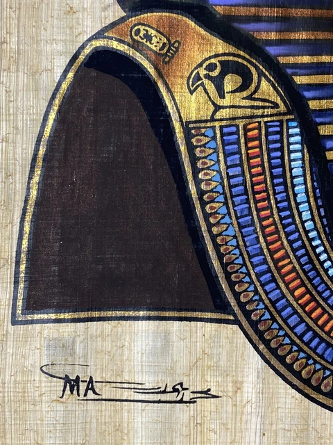 RARE AUTHENTIC HAND Painted Ancient Egyptian Papyrus-Mask of King Tut ...