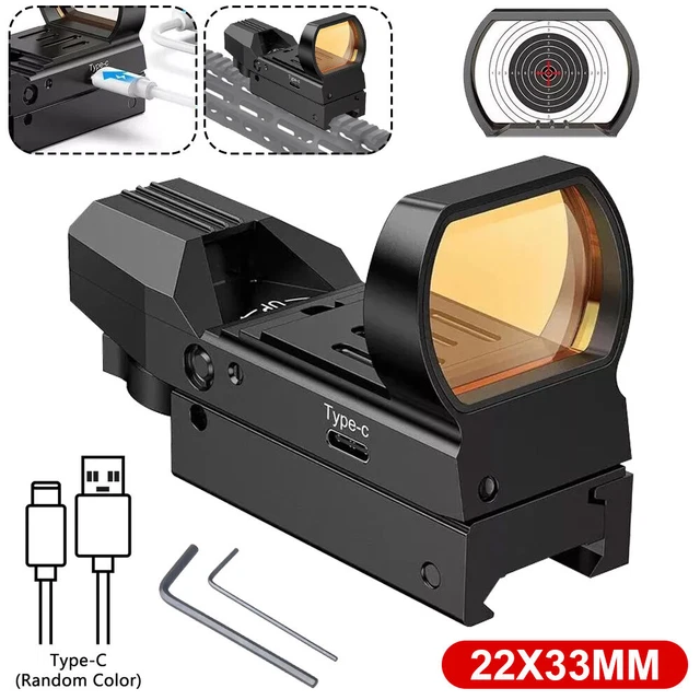 RECHARGEABLE 1X22X33MM RED Dot 4 Reticle Reflex Sight Optical Scope 11 ...