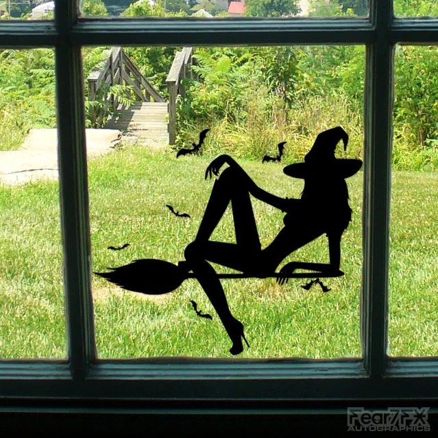 SEXY WITCH ON Broom Floating Halloween Bats/Window/Wall/Car/ Vinyl ...