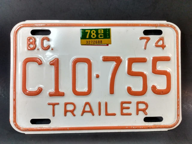 1974 BRITISH COLUMBIA Trailer License Plate Canada $38.37 - PicClick AU
