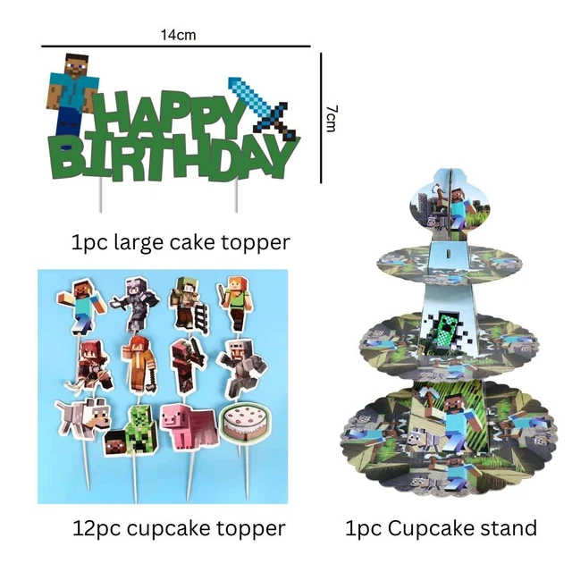 MINECRAFT CAKE TOPPER cupcake topper banner backdrop birthday party ...