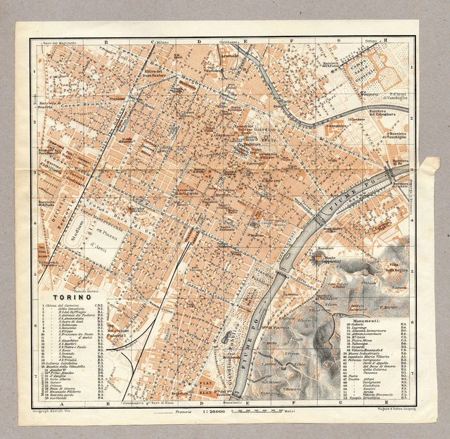 OLD CITY FOLDING Map Torino Turin Italy 1913 9.5" x 9.5" £25.00 ...